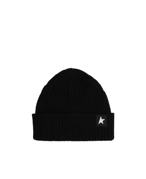 GOLDEN GOOSE Ribbed Beanie With Star Applique - Black