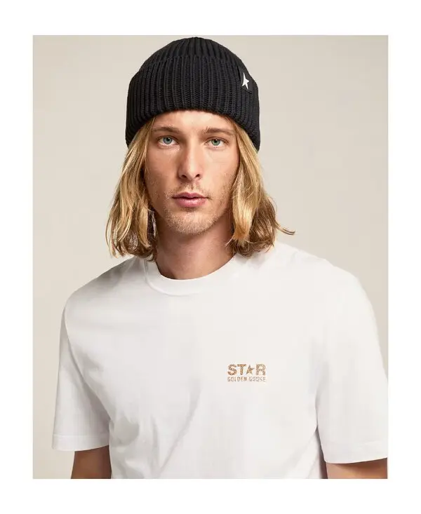 GOLDEN GOOSE Ribbed Beanie With Star Applique