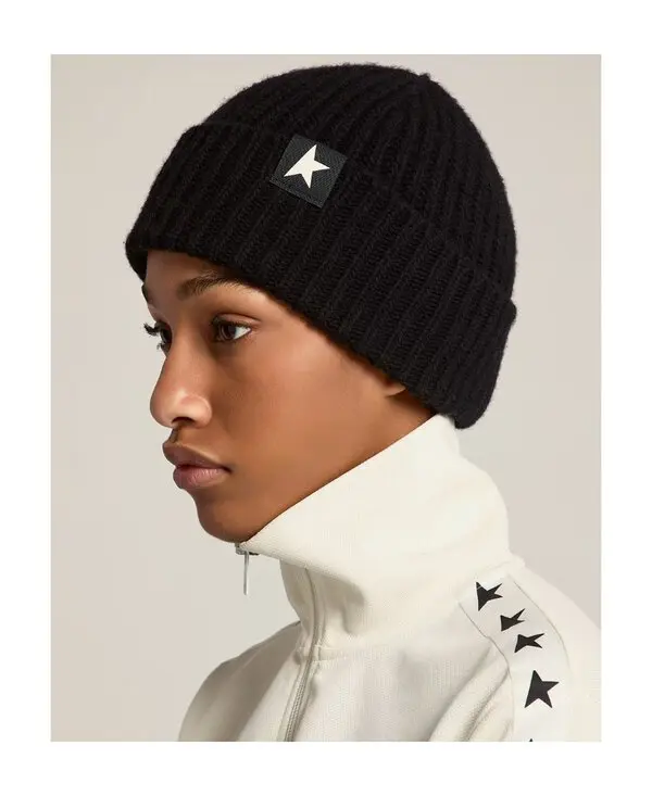 GOLDEN GOOSE Ribbed Beanie With Star Applique