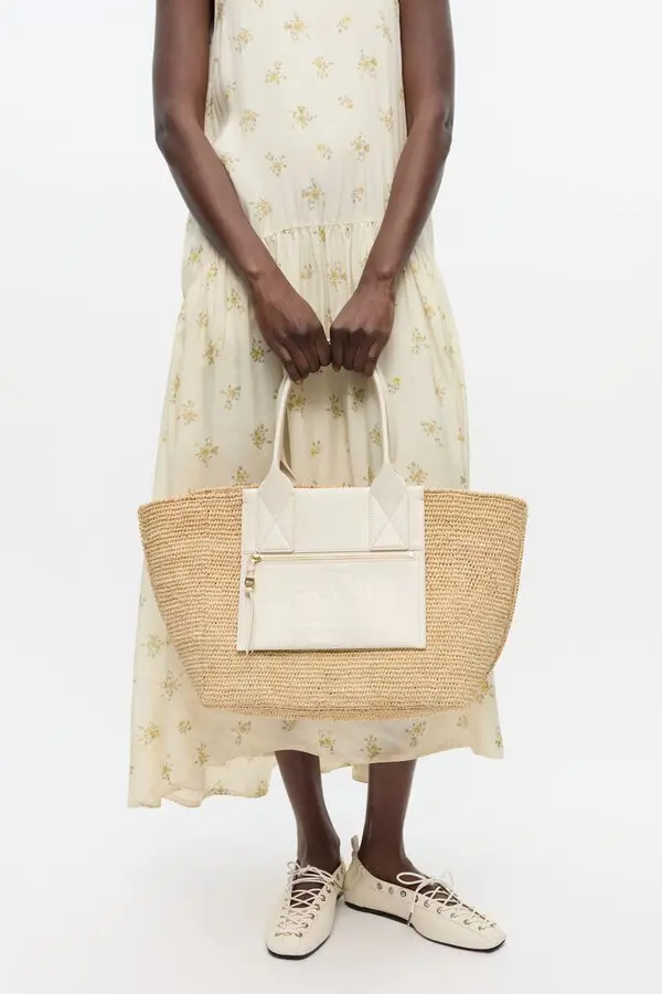GANNI Raffia Tote Bag - Egret