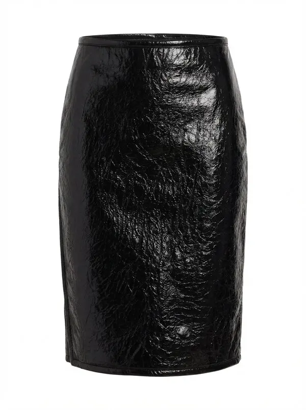 Gucci Shiny Leather Skirt With Side Slit - Black