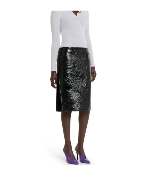 Gucci Shiny Leather Skirt With Side Slit