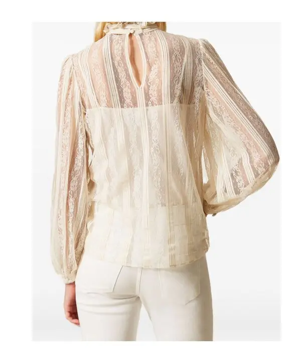 TWINSET Striped Lace Bow Blouse - White