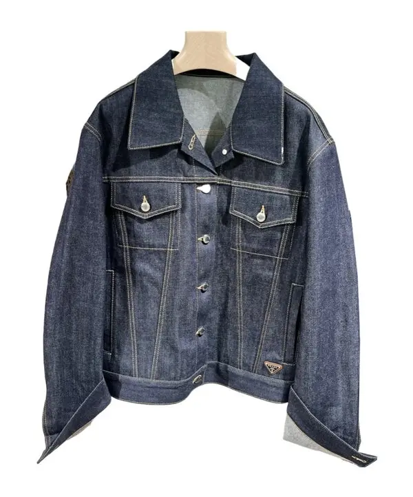 Prada Denim Jacket With Button Detail - Blue