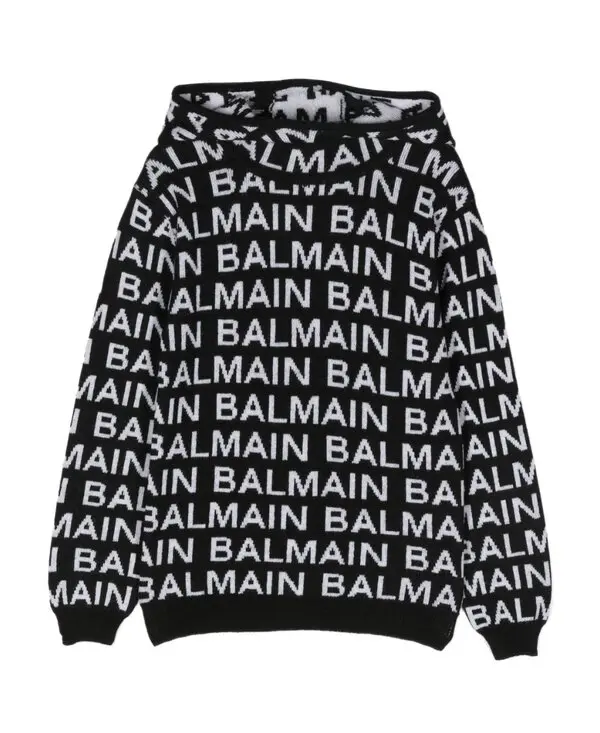 Balmain Logo Intarsia Hooded Jumper