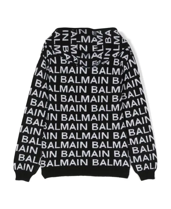 Balmain Logo Intarsia Hooded Jumper