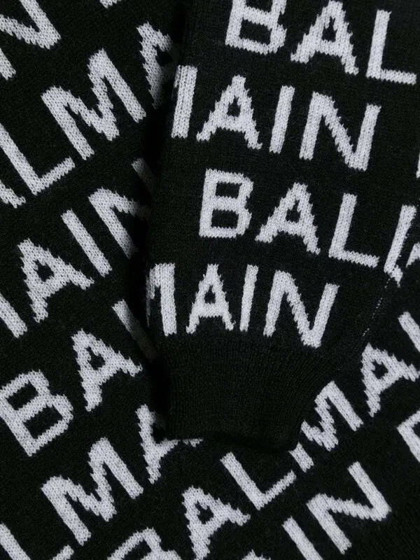 Balmain Logo Intarsia Hooded Jumper