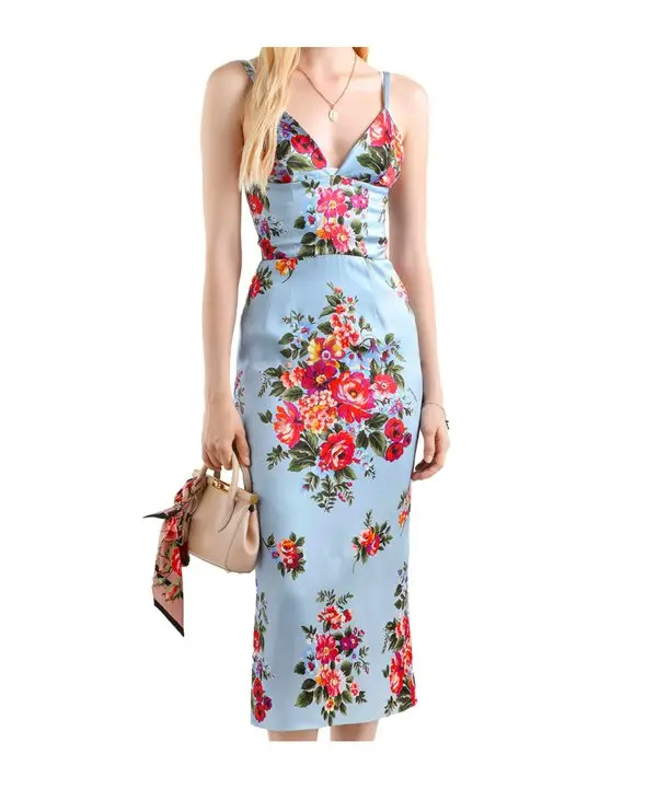 Dolce & Gabbana Floral Print Midi Dress - Blue