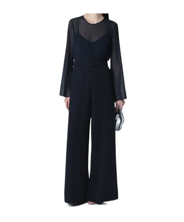 P.a.r.o.s.h Long Sleeve Belted Jumpsuit - Blue