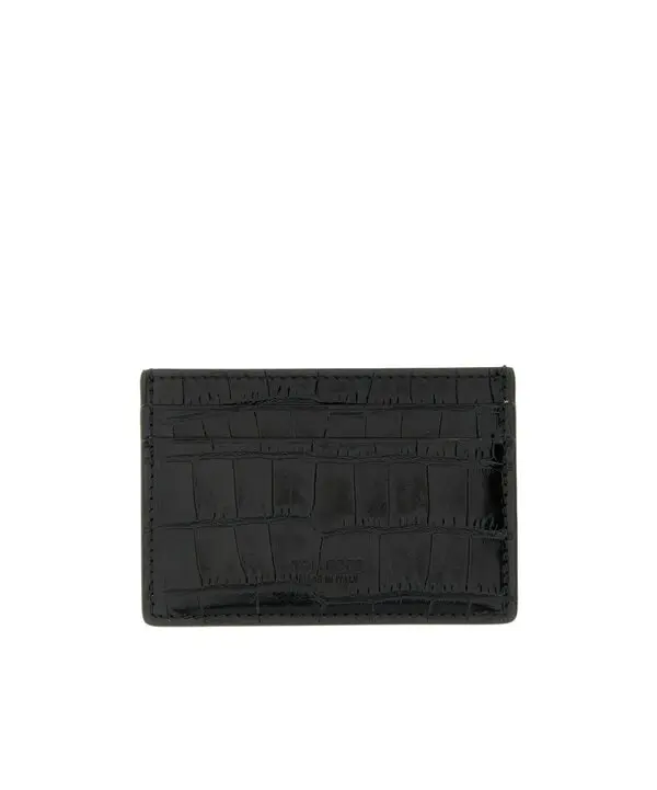 TOM FORD Crocodile Shiny Leather Card Holder - Black
