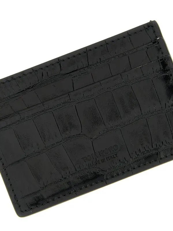 TOM FORD Crocodile Shiny Leather Card Holder - Black