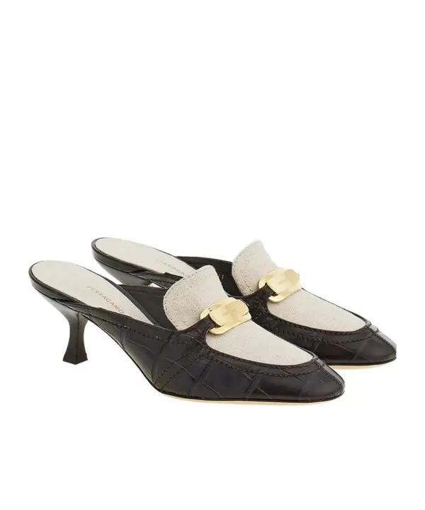 FERRAGAMO Crocodile-effect Mules - Black