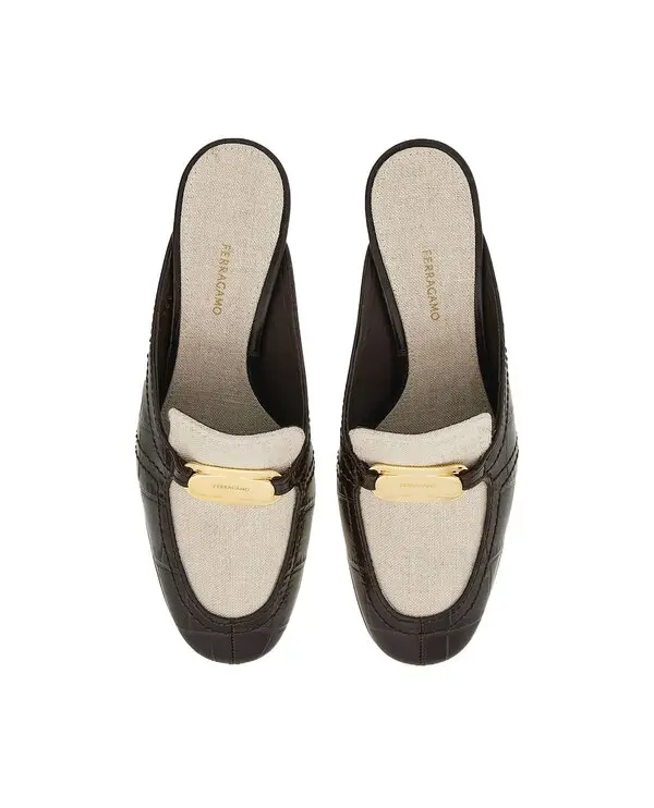 FERRAGAMO Crocodile-effect Mules - Black