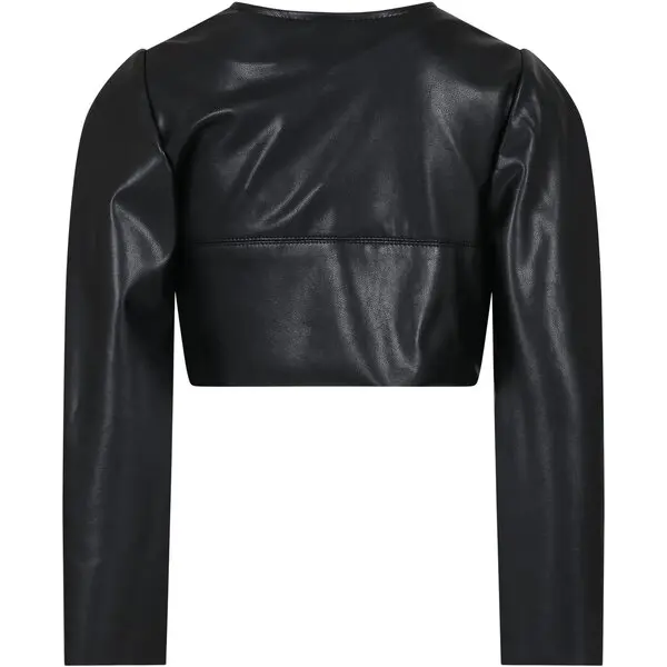 Monnalisa Cropped Leather Jacket With Metal Logo Detail