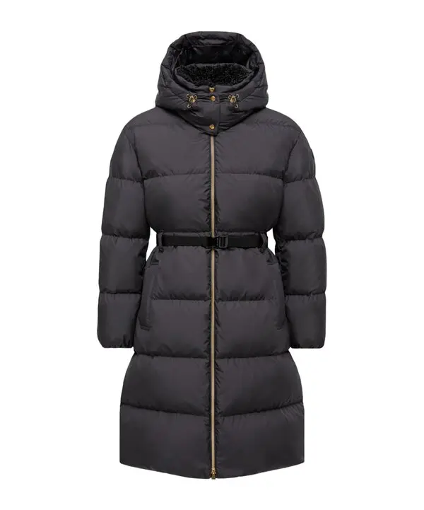 Moncler Briant Hooded Long Down Jacket With Teddy Fleece Collar