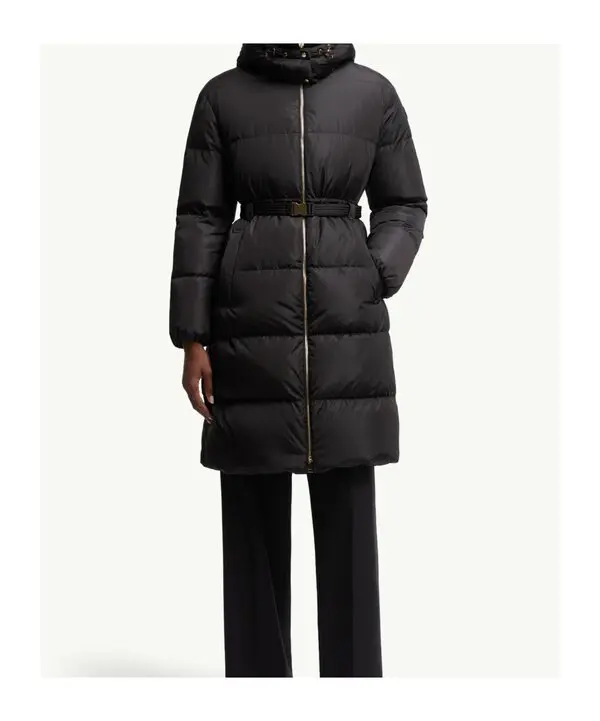Moncler Briant Hooded Long Down Jacket With Teddy Fleece Collar