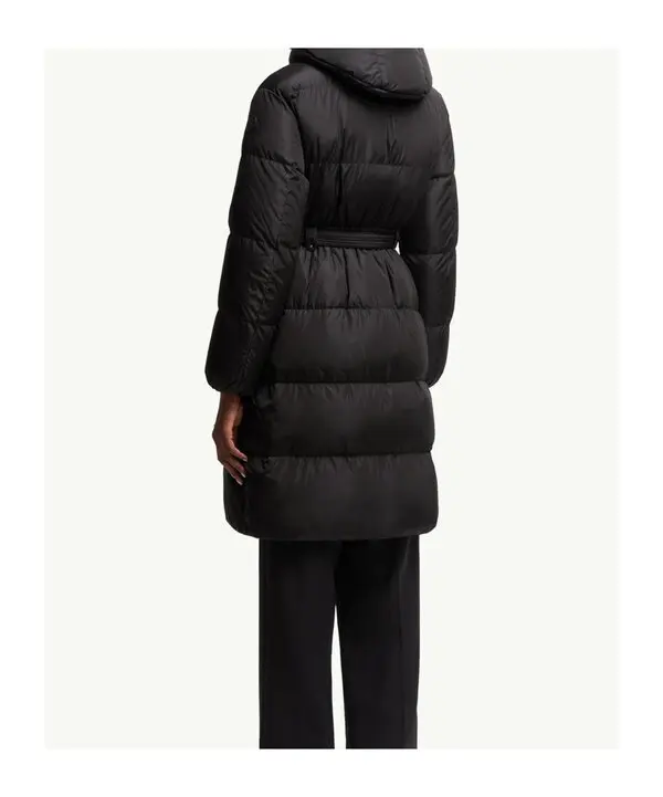 Moncler Briant Hooded Long Down Jacket With Teddy Fleece Collar