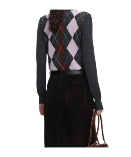SELF-PORTRAIT Argyle Button Polo Top