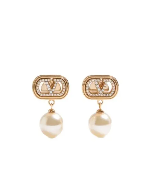 Valentino Garavani Vlogo Signature Embellished Drop Earrings With Pearl - Yellow