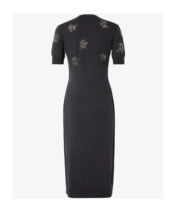 Fendi Knitted Sequined Flower Midi Dress - Black