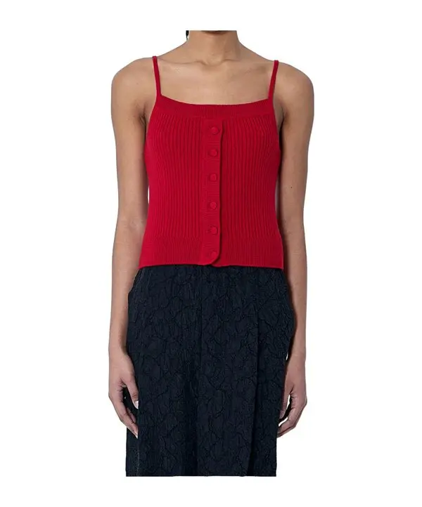 Dries Van Noten Ribbed Square Neck Buttoned Tank Top