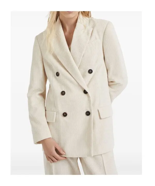 Brunello Cucinelli Double-breasted Corduroy Blazer - Ivory