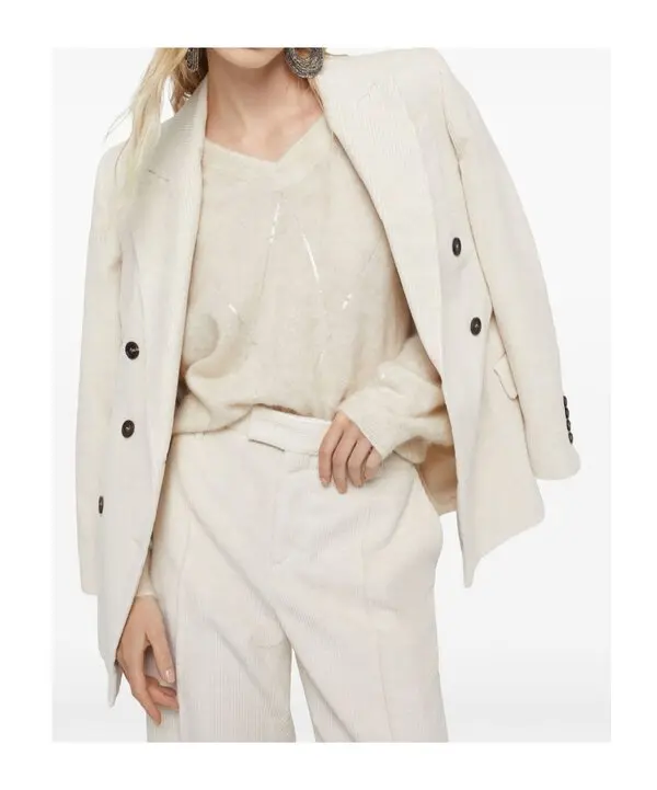 Brunello Cucinelli Double-breasted Corduroy Blazer - Ivory