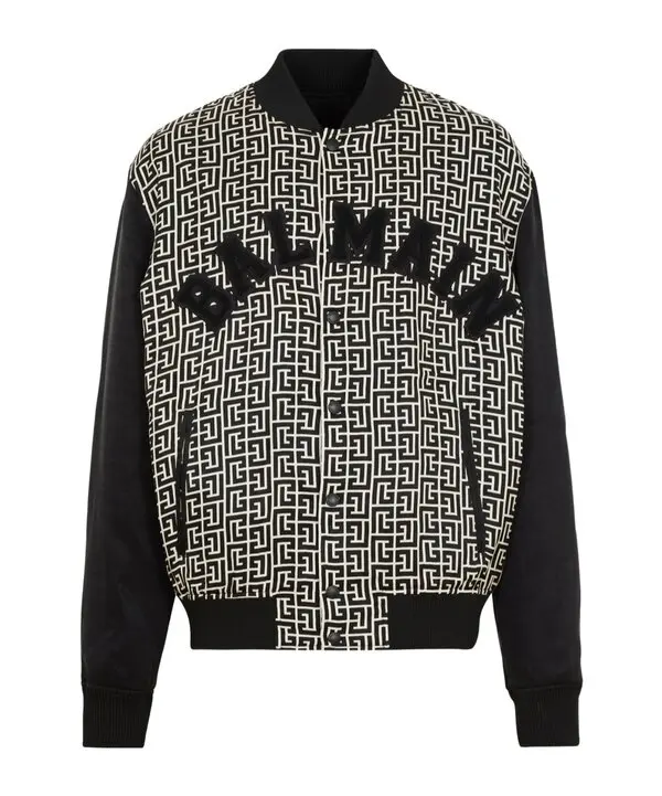 Balmain Varsity Monogrammed Jacket With Patch Details - Black