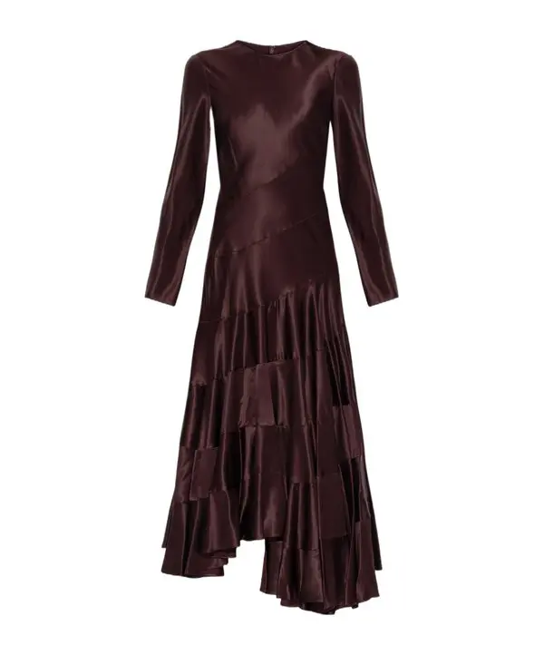Tory Burch Long Sleeve Tiered Panel Dress - Wine Red