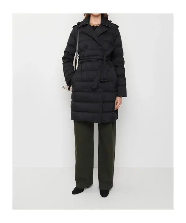 Burberry Double Breasted Belted Hooded Puffer Coat - Black