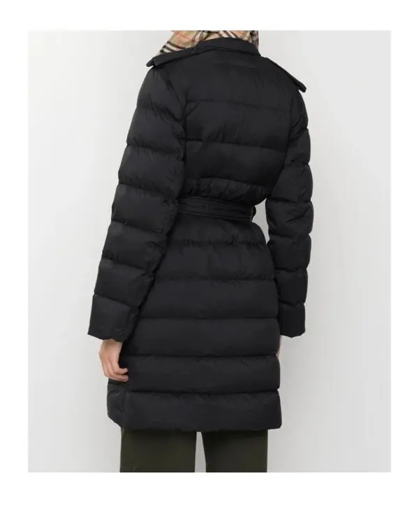 Burberry Double Breasted Belted Hooded Puffer Coat - Black