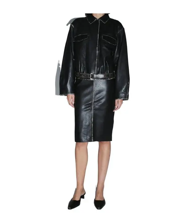 ST. AGNI Brushed Leather Belted Jacket