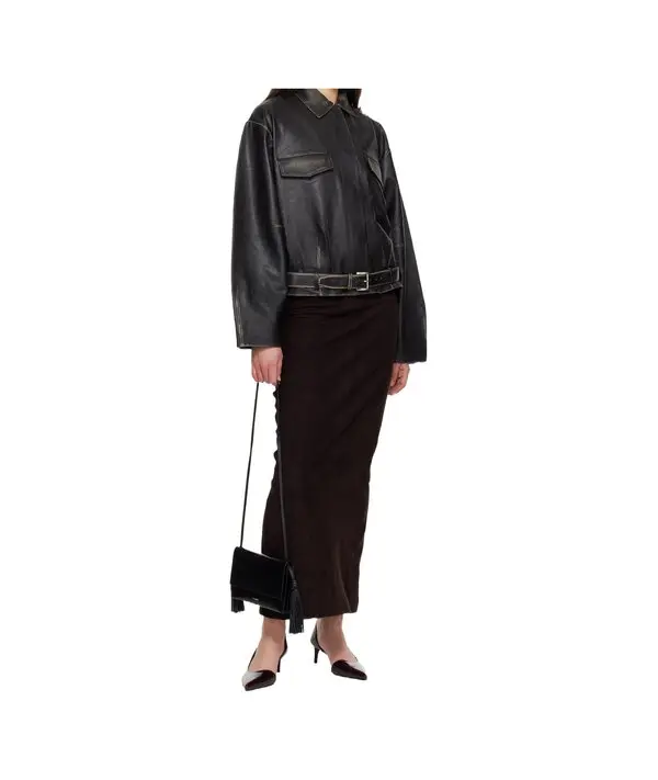 ST. AGNI Brushed Leather Belted Jacket