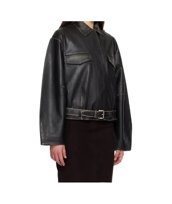 ST. AGNI Brushed Leather Belted Jacket