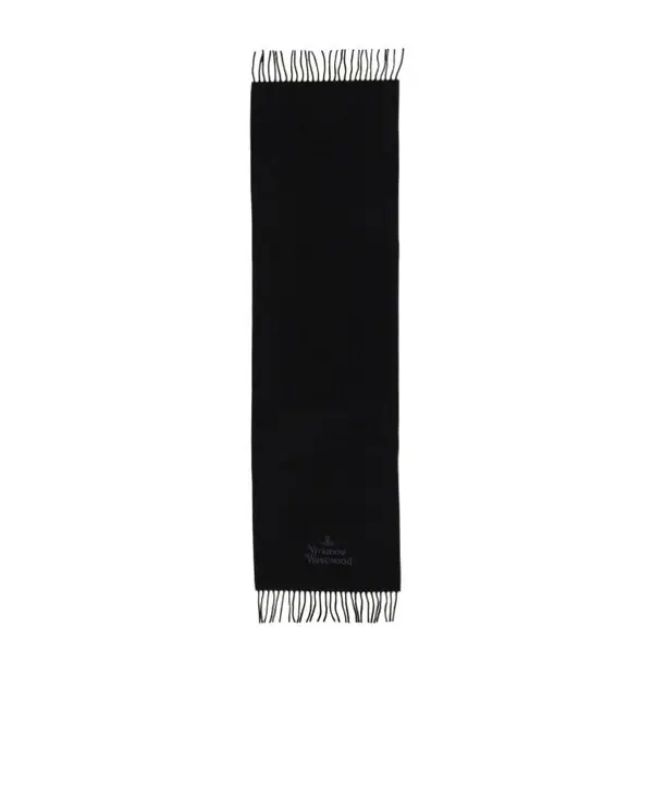 VIVIENNE WESTWOOD Logo Embroidered Fringed Scarf - Black
