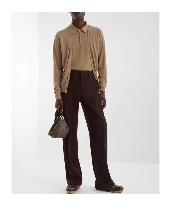 Fendi V-neck Buttoned Knitted Cardigan With Ff Hem Detail - Light Brown
