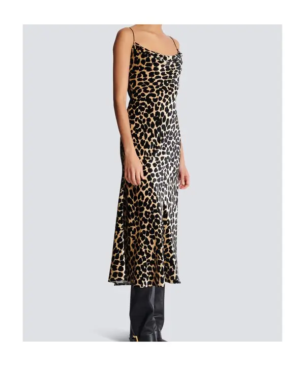 Balmain Flowing Leopard Print Velvet Dress