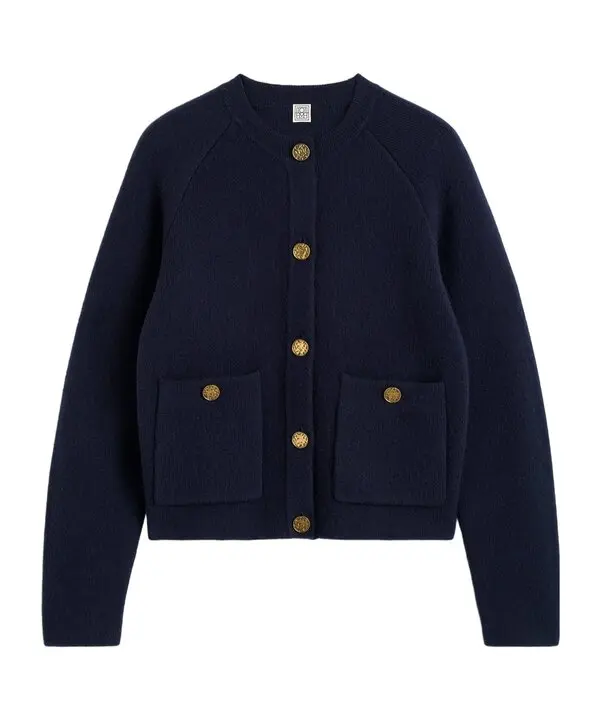 TOTEME Hammered Button Cardigan - Navy Blue