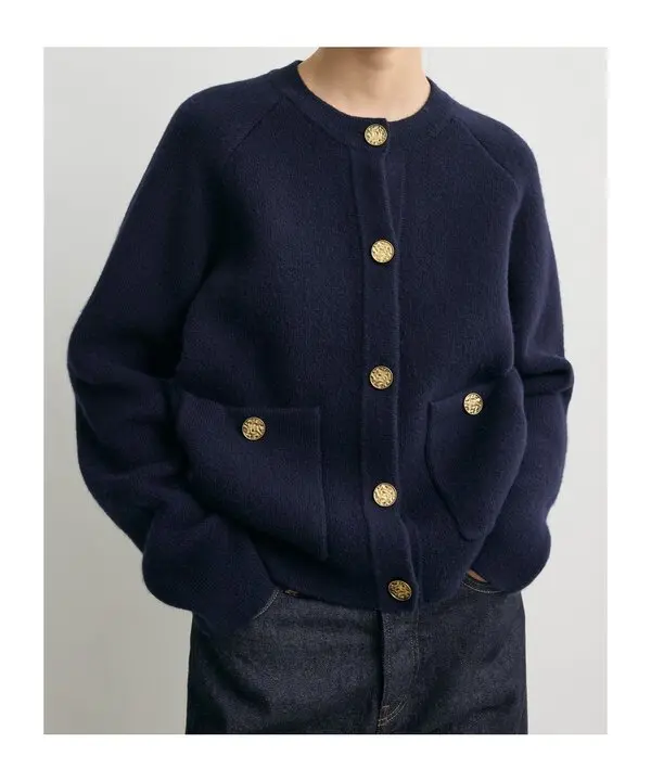 TOTEME Hammered Button Cardigan - Navy Blue