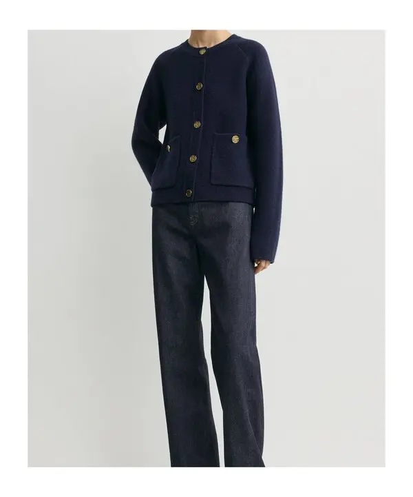 TOTEME Hammered Button Cardigan - Navy Blue