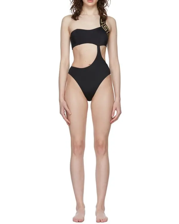 Versace Cut-out Greca Detail One-piece Swimsuit - Brown