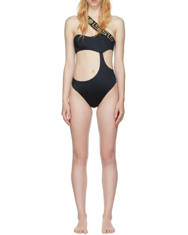 Versace Cut-out Greca Detail One-piece Swimsuit - Brown