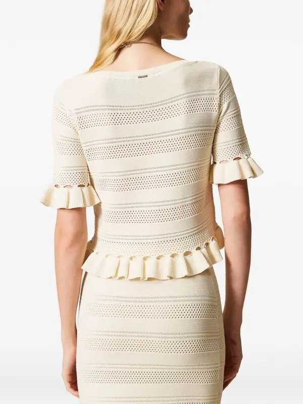 TWINSET Striped Ruffled Jumper - White