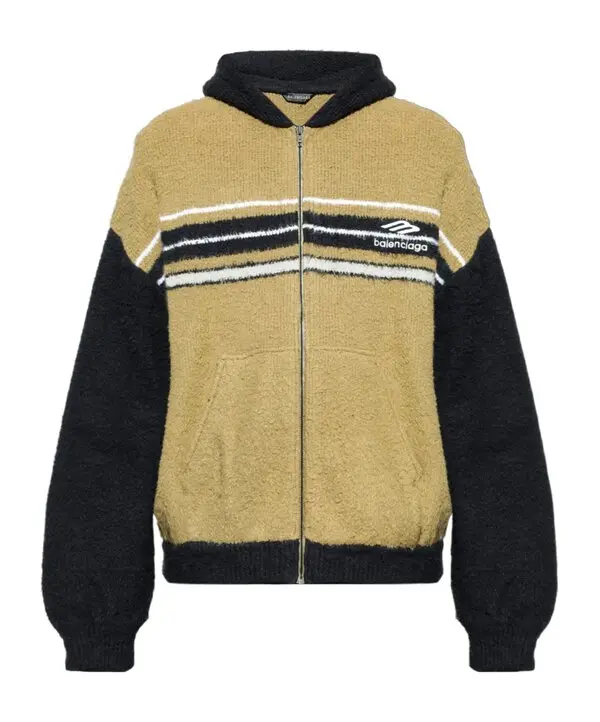 Balenciaga Zip-up Knitted Hoodie - Black