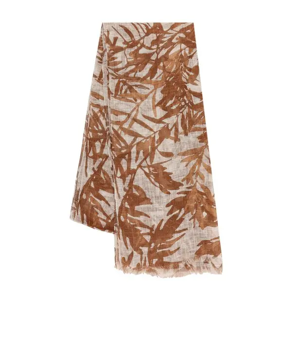 Brunello Cucinelli Graphic Printed Fringed Edge Scarf - Brown