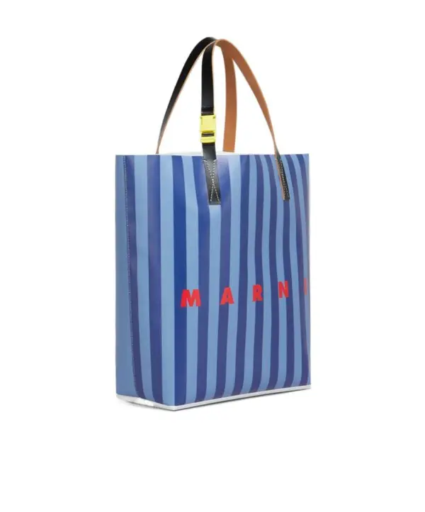 Marni Logo Printed Striped Tote Bag - Blue