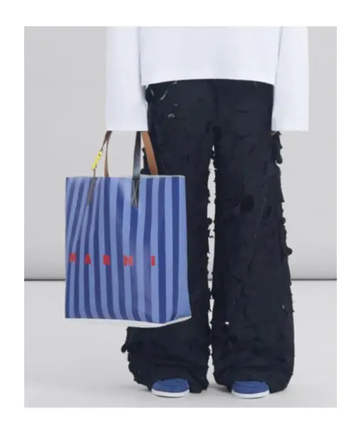 Marni Logo Printed Striped Tote Bag - Blue