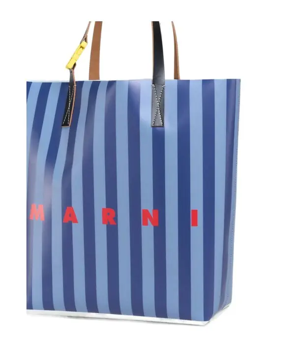 Marni Logo Printed Striped Tote Bag - Blue