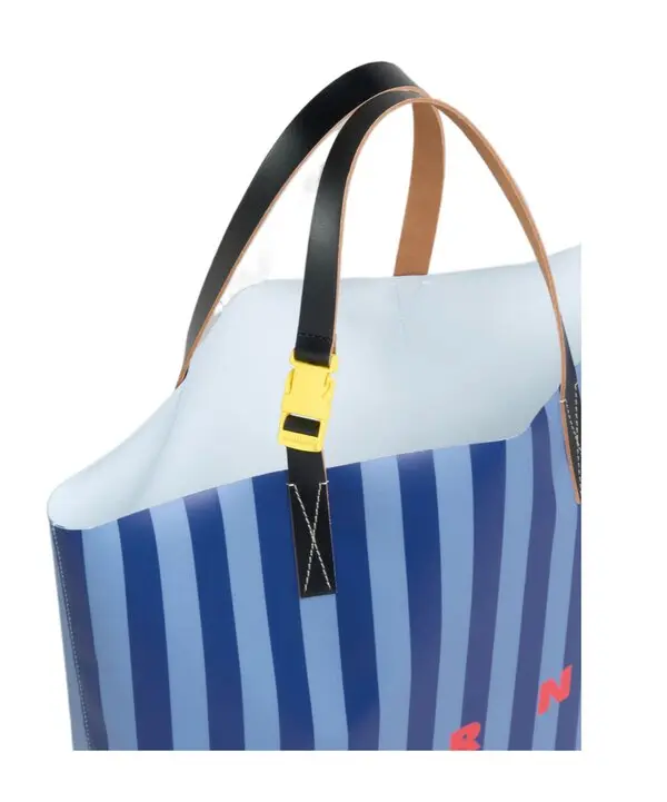 Marni Logo Printed Striped Tote Bag - Blue