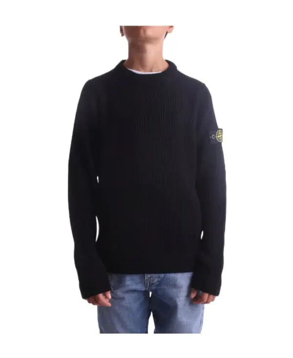 Stone Island Ribbed Knit Long-sleeve Sweater - Black